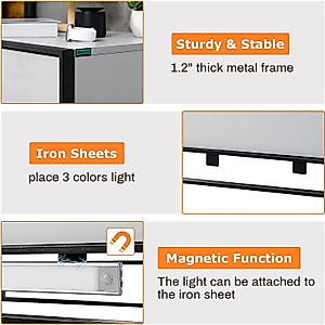 HOMMPA Nightstand with Auto Led Light Grey Night Stand with Infrared Sensor Lights 3 Colors Adustable Brightness Led Bedside Table with Metal Frame 2 Drawers High Gloss Modern Night Stand for Bedroom