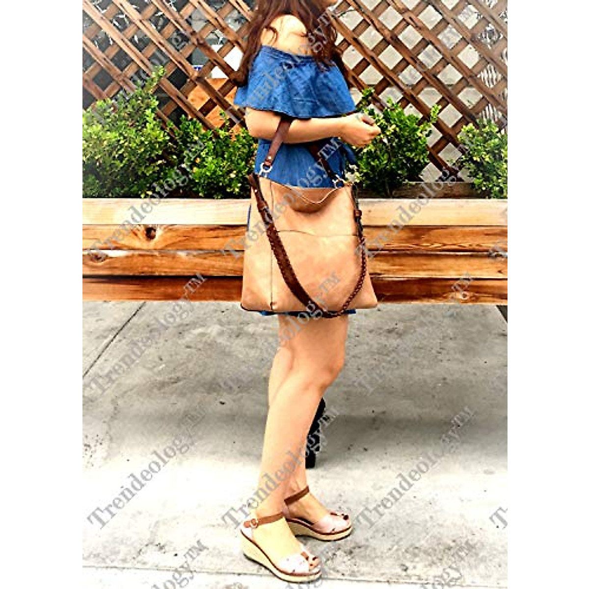 Extra Whipstitched Braid Strap 2 Way Multi Pocket Compartment Vegan Leather Boho Hobo Bag X-LARGE