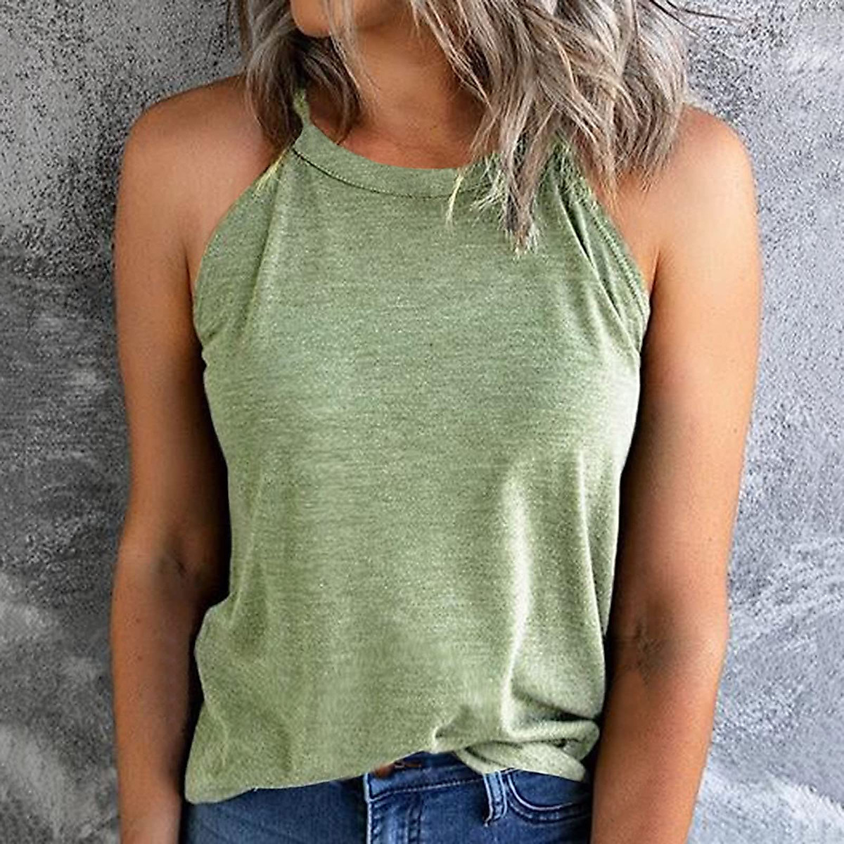 Aniywn Womens Halter Tops Casual Basic Solid Color Tee Shirts Summer Sleeveless Tops Loose Fit Racerback Yoga Tops Blouse Green