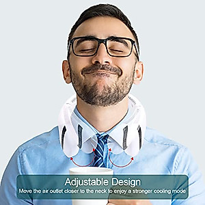 SKD RV Tech Portable Neck Fan, 5000mAh Foldable Personal Fan, Up to 12 Hours Hands-Free Bladeless Fan, Adjustable Portable Fan with USB Charging 3 Speeds for Kitchen, Office, Outdoor - White