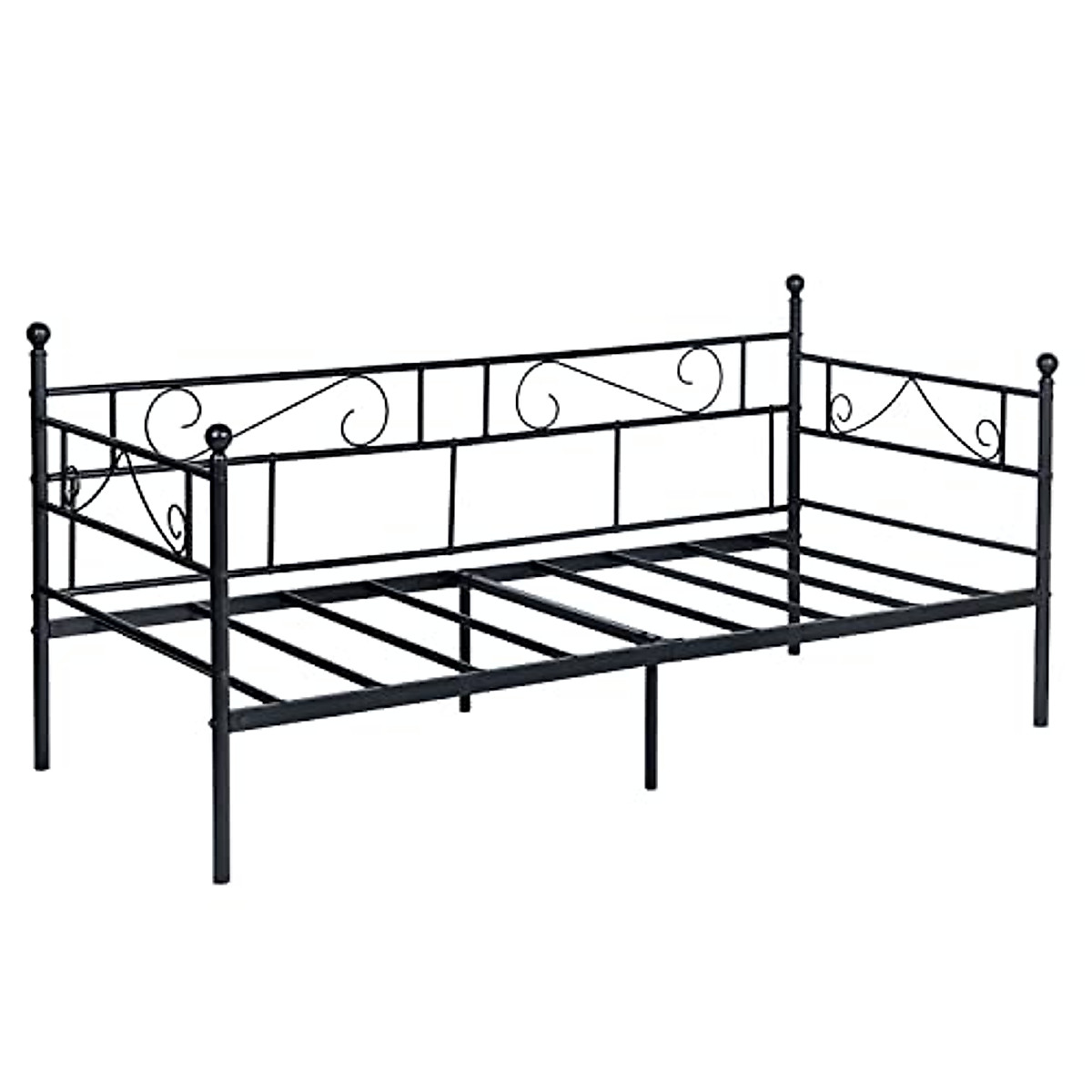 FurnitureR Metal Daybed Frame, Twin Size Metal Platform Bed with Headboard,Heavy Duty Steel Slats Support for Living Room Bedroom Guest Room, Black