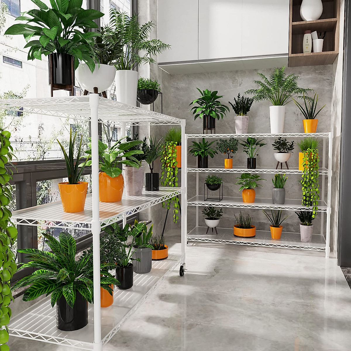 Heavy-Duty Wire Shelving Unit - 7-Tier, 2450lbs Capacity, NSF Certified, Adjustable Metal Storage Rack with Wheels & Liners, 82"H x 48"L x 18"D - Ideal for Kitchen, Garage, Closet, Basement - White