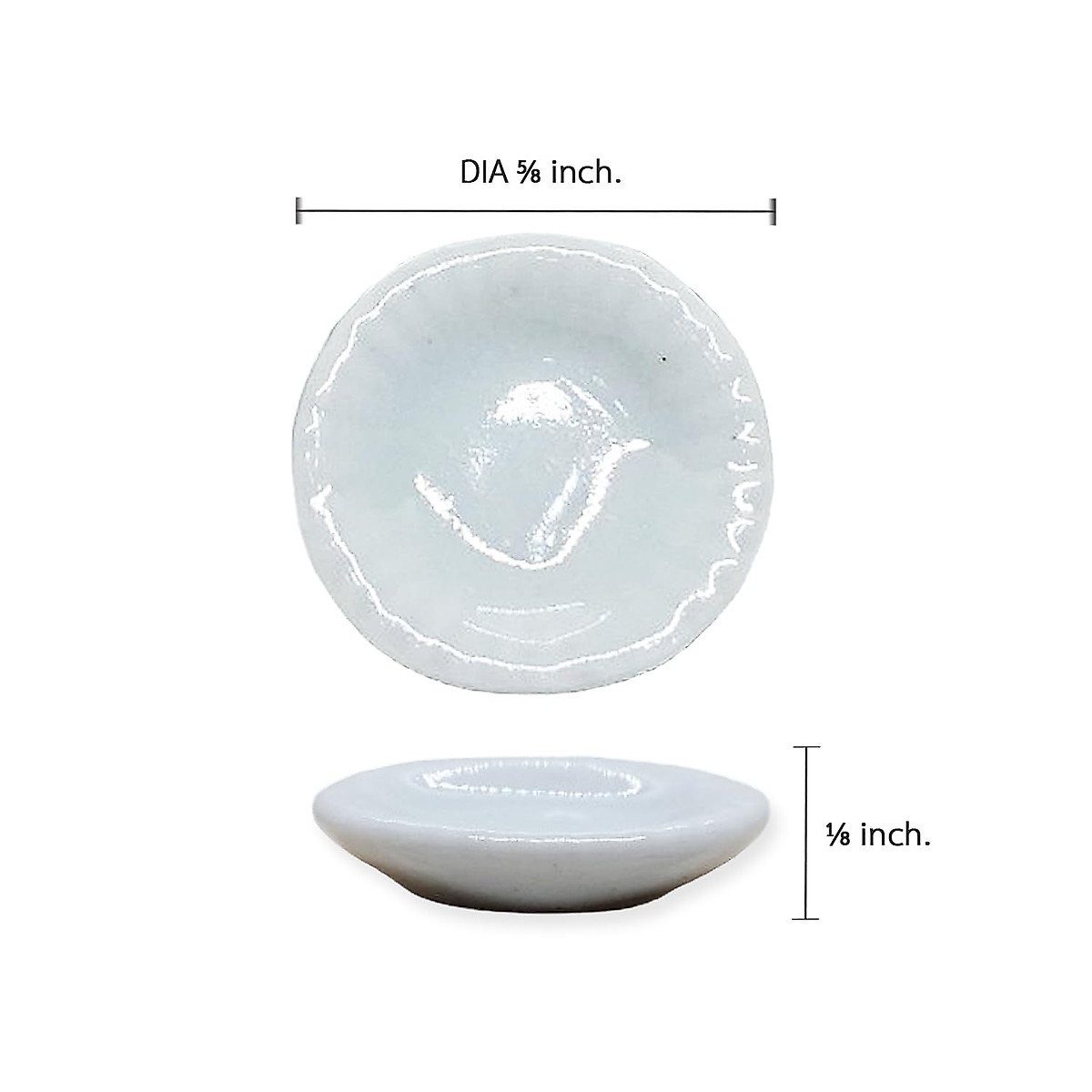 ChangThai Design Very Tiny ⅝ Inch Diameter White Round Ceramic Plate 10 Pieces Set - Miniature Tableware Tray Bowl Crockery Cutlery Kitchenware Handmade Mini Porcelain Decorative Collectible Gifts