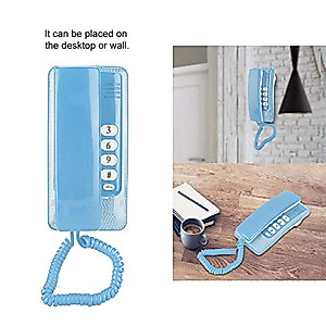 Mini Wall Phone, Retro Wall Mountable Landline Telephone with Flash Function and Call Mute Function, RJ45 Interface Powered by Telephone Line Home Phone for Hotel Family School(Blue)