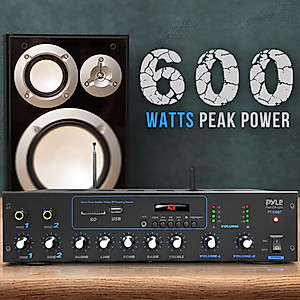 Pyle Professional Powered Amplifier & Bluetooth Receiver Stereo Audio System, FM Radio, (2) 1/4'' Microphone Input Jacks, MP3/USB/SD/AUX Playback, LCD Display ID3 Tag Readout 600 Watt - PT506BT.5