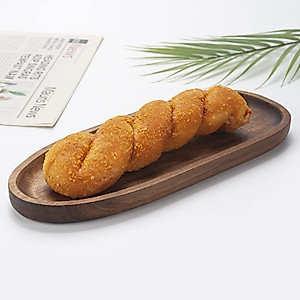 DECRAFTS Wooden Serving Platter Plates Acacia Wood Serving Tray for Snacks Bread Fruit Salad Cheese Board (11.8x4.7x0.8 inch)