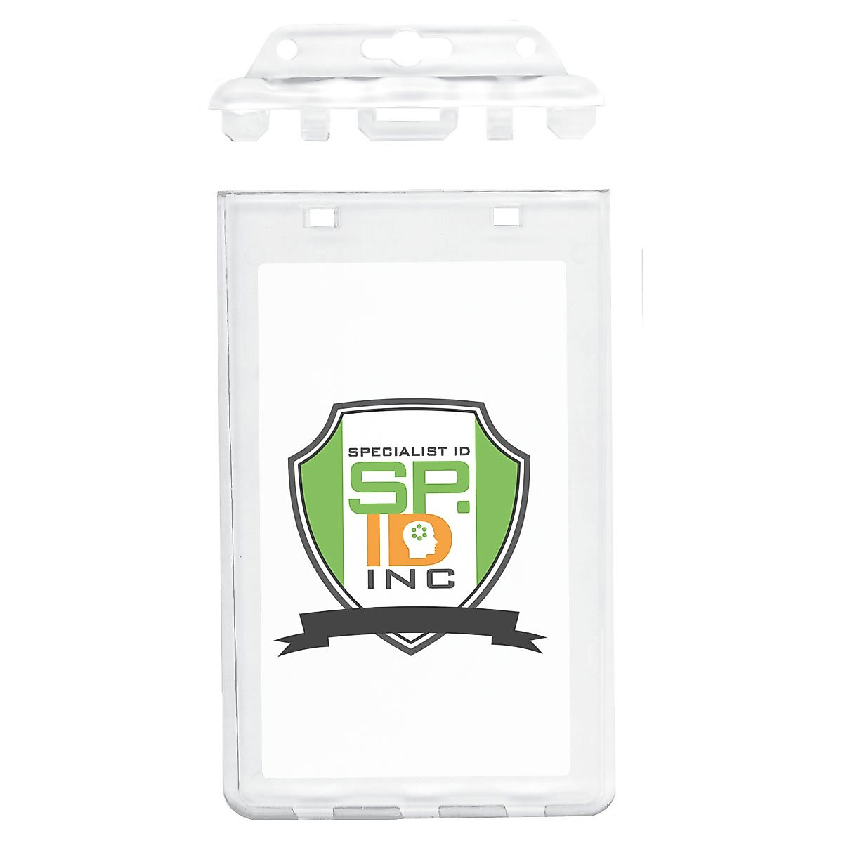 Permanent Locking Hard Plastic Badge Holder - Vertical Clear Heavy Duty Secure Case Holder for One or Two I'd Cards by Specialist ID