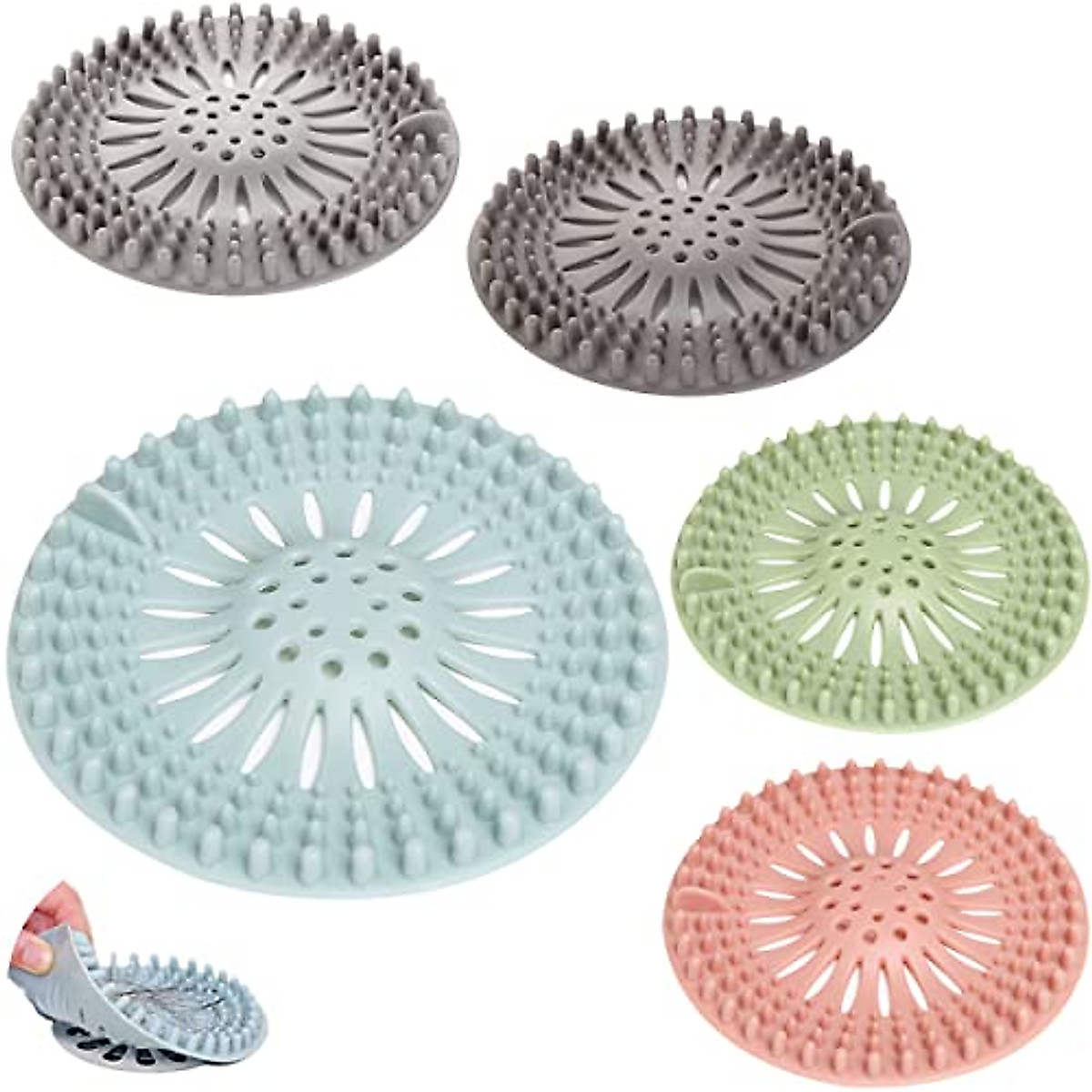 5 Pack Hair Catcher Durable Silicone Hair Stopper Shower Drain Covers, Easy to Install and Clean for Bathroom Bathtub Kitchen