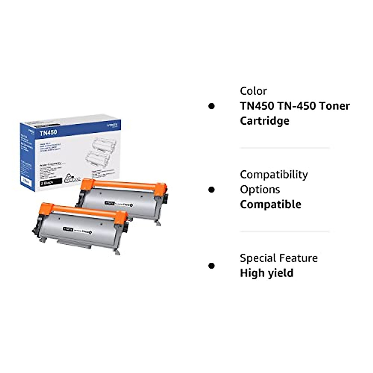 TN450 TN-450 Toner Cartridge Replacement for Brother TN450 TN 450 TN420 TN 420 Compatible with HL-2270DW HL-2280DW HL-2230 MFC-7360N MFC-7860DW DCP-7065DN Intellifax 2840 2940 (2 Black)