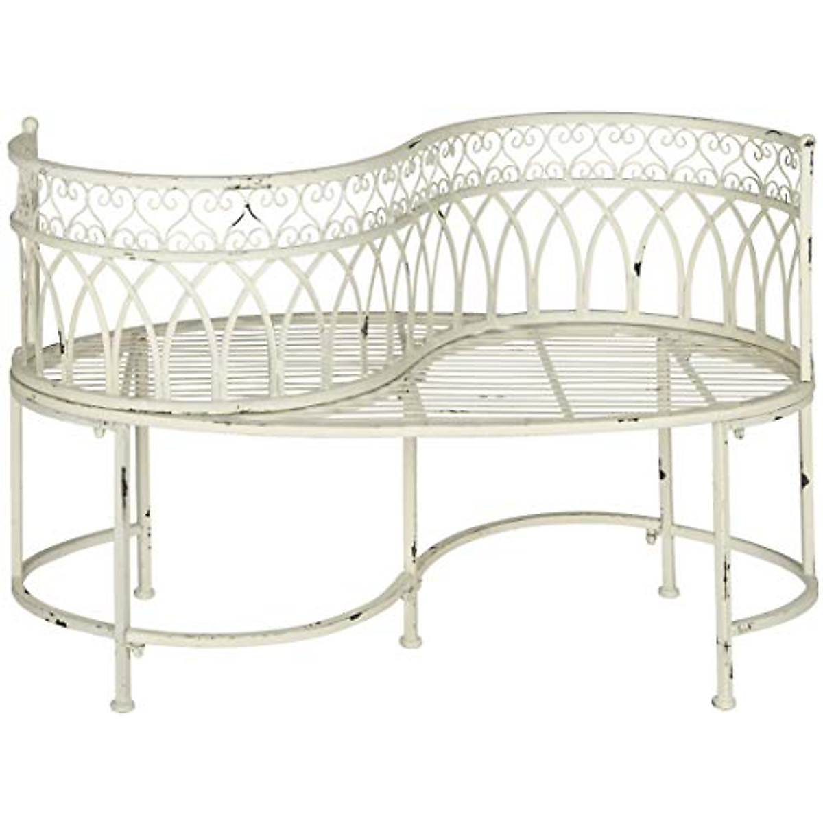 SAFAVIEH Outdoor Collection Lara Victorian Antique White Iron Kissing Bench