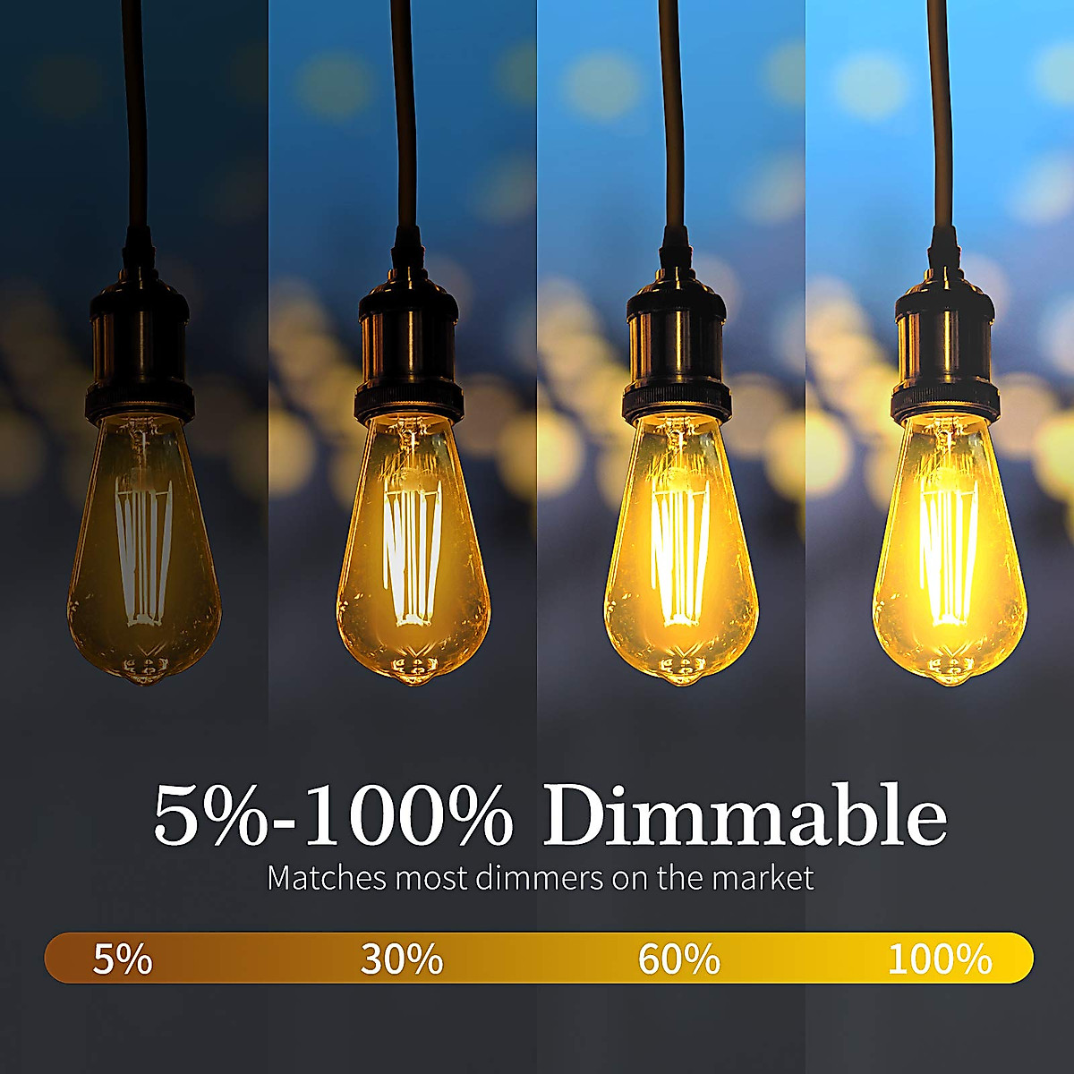 6-Pack 8W Dimmable Edison LED Light Bulbs 100W Equivalent, Vintage ST64/ST21 LED Filament Bulbs with 1000LM, 3000K Soft Warm White Lighting, E26 Medium Base Clear Glass for Home, Office, Restaurant