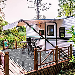 GENIMO Outdoor Patio Rug 6x9 Waterproof, Reversible Mats, Plastic Straw Area Rug, Geometric Rv Mat for Patio Camping Picnic Backyard Deck Balcony Porch Beach Trailer (Grey & White)