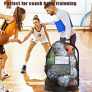 Rudmox Extra Large Mesh Ball Bag, Holding Basketball, Baseball, Swimming Gear or Beach Toy with Shoulder Strap Bottle Holder and Adjustable Shoulder Strap for Sports Team and Coach (Black)