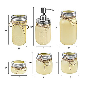Tebery Yellow Mason Jar Bathroom Accessories Set 6 Pack Painted Jars Rustic Farmhouse Decor Bathroom Countertop Vanity Organizer