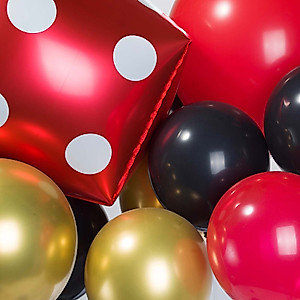 Casino Theme Red and Black Gold balloon garland arch kit With Starburst Dice Crown balloons for casino royale Birthday Las Vegas night hollywood theme party decorations