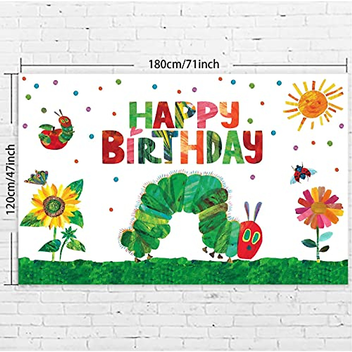 Cartoon Very Hungry Little Green Caterpillar Happy Birthday Banner Kid Reading Story Insects Theme Decor Decorations for 1st Birthday Party Baby Shower Supplies Backdrop Photo Studio Booth Props