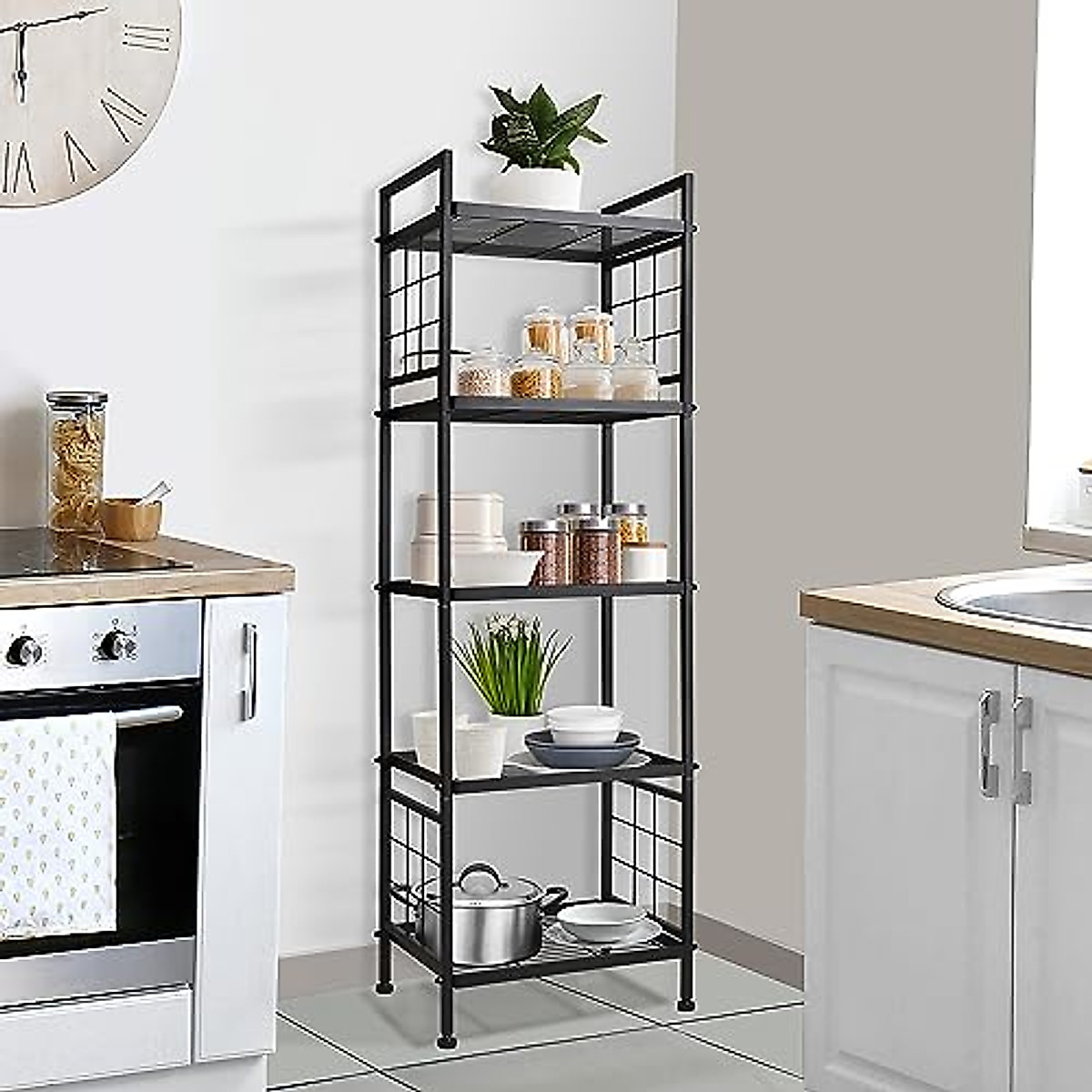 GIOTORENT 5-Wire Standing Storage Shelf, Metal Shelving Unit Pantry Rack for Laundry Kitchen Bathroom Organizer(Black)