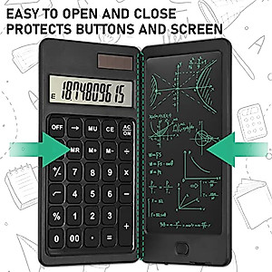EooCoo Basic Calculator with Notepad,10-Digit Large Display Office Desk Calcultors with Erasable Writing Table,Support Solar and Battery,Multi-Function Portable Calculator for Office, School and Home