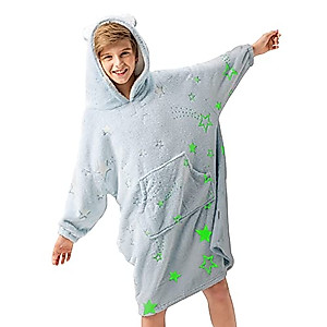 Cozy Bliss Wearable Blanket Hoodie Glow in The Dark Oversized Hooded Sweatshirt Lightweight with Giant Hood Pocket Super Soft Warm Comfy Plush Gifts for Kids Women Men Birthday Halloween