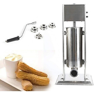 Commercial Churros Maker, Heavy Duty Waffle Makers, 5L Stainless Steel Manual Spanish Donut Churrera Machine with 4pcs Nozzles for Home Restaurants Cafeterias Bakeries