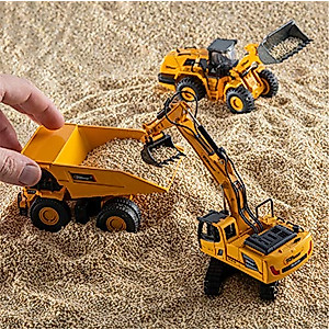 Top Race 3-Piece Construction Toys - Metal Construction Set Includes Loader, Excavator, and Dump Truck Toy - 1:60 Scale Realistic Construction Truck Toys Ideal Birthday for Kids