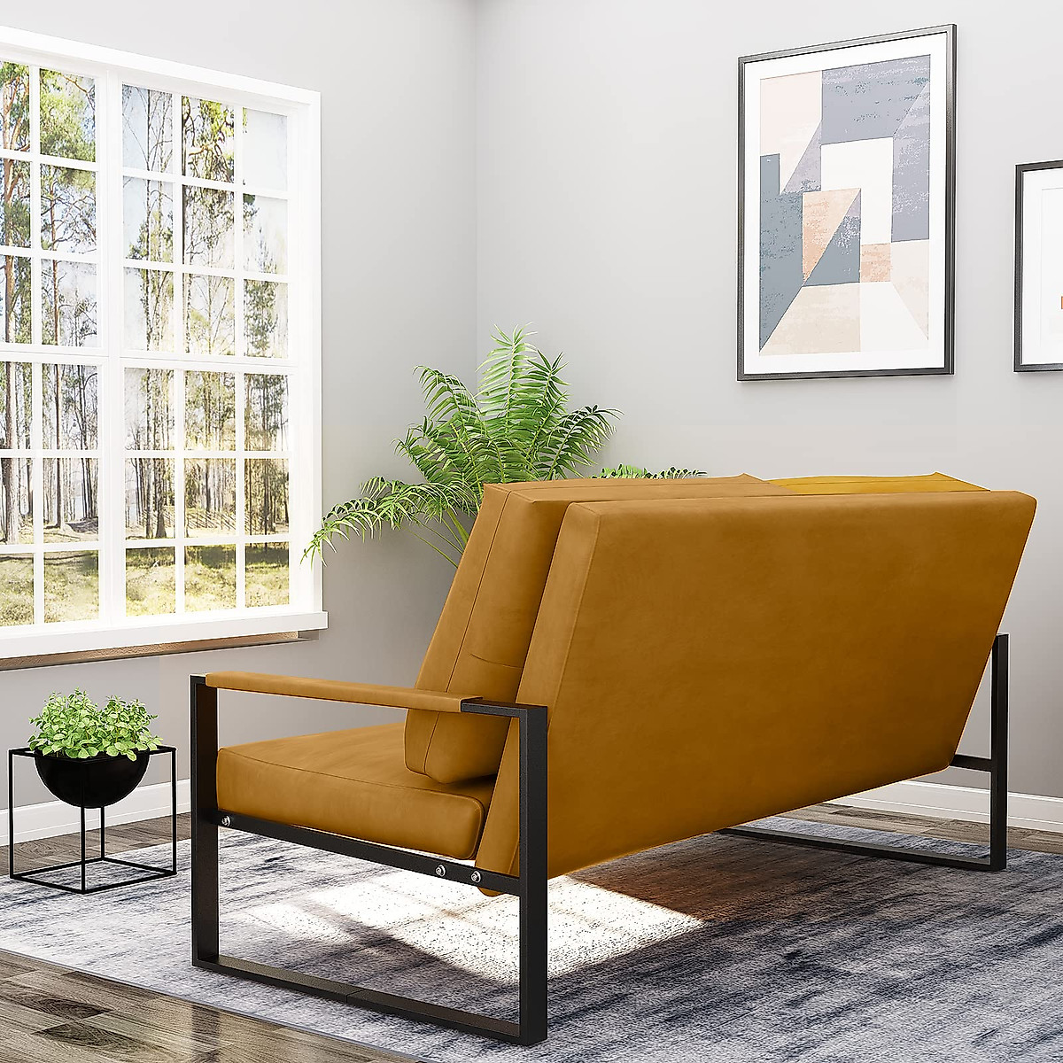 AWQM Faux Leather Couch, Mid-Century Loveseat Sofa,Upholstered Faux Leather Loveseat,Small Couch for Small Spaces,Office,Living Room,Camel