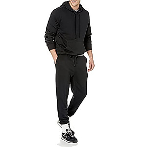 Amazon Essentials Men's Lightweight Long-Sleeve French Terry Hoodie, Black, Large