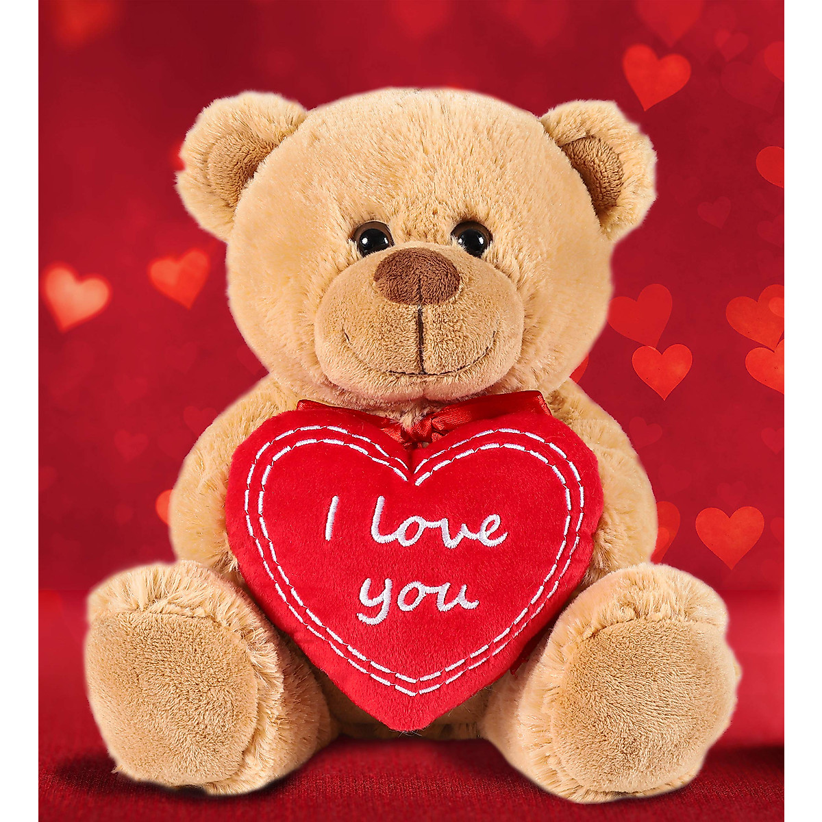 BRUBAKER Teddy Bear with Red Heart - I Love You - 9.84 Inches - Cuddly Plush Toy - Stuffed Animal - Brown