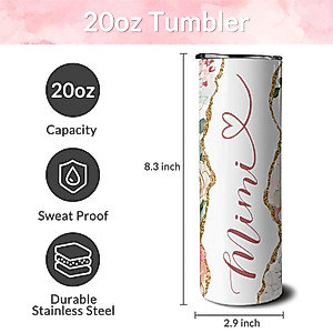 owbgsdh 20 oz Mimi Skinny Tumblers with Lid and Straw, Mimi Stainless Steel Vacuum Insulated Travel Coffee Mug Cup Water Bottle, Mimi Birthday Gifts for Grandmother