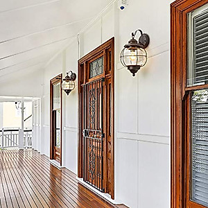 LNC Exterior Porch Light Fixture,17" Large Size Globe Seeded Glass & Metal Cage Frame for Garage, Hallway and Patio, Rustic Bronze Outdoor Wall Sconce