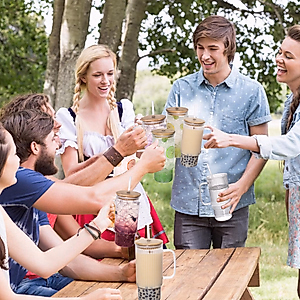 erichbow 32oz Ribbed Glass Cup with Handle Bamboo Lid and Straw, Glass Tumbler, Iced Coffee Cups Hot/Cold Drinks