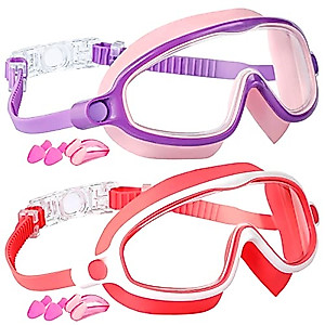 EWPJDK Kids Goggles Anti-Fog 2 Pack Swimming Goggles for kids 6-14 No Leaking Kids Swim Goggles Anti-UV Waterproof (Purple & Pink)