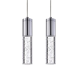 ELLI-Riz Pendant Lights, Integrated LED 3000K Warm Light Pendant Light Fixtures Upgrade Pendant Lighting for Kitchen Island, Premium Bubble Glass Chromed Finished Modern Pendant Light, 2 Pack