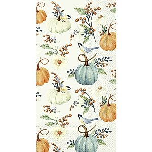 IHR Ideal Home Range Dinner Napkins Disposable 3-Ply Paper Hand Towels, 8.5" x 4.5", Pumpkin Floral, 16 Count