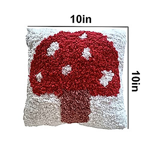 Boho Disco Mushroom Pillow - Tufted Cotton Pillow for Mushroom Decor, Mushroom Plush Pillow for Fun Pillow - Mushroom Throw Pillow, Mushroom Decor for Bedroom, Cool Throw Pillow 10x10 inches