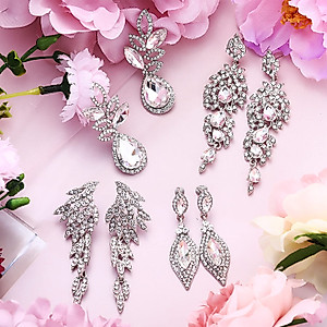 4 Pairs Crystal Cluster Earrings Wedding Rhinestone Dangle Drop Earrings Cubic Zirconia Teardrop Bridal Earrings for Women Bridal Wedding (Lovely Style)