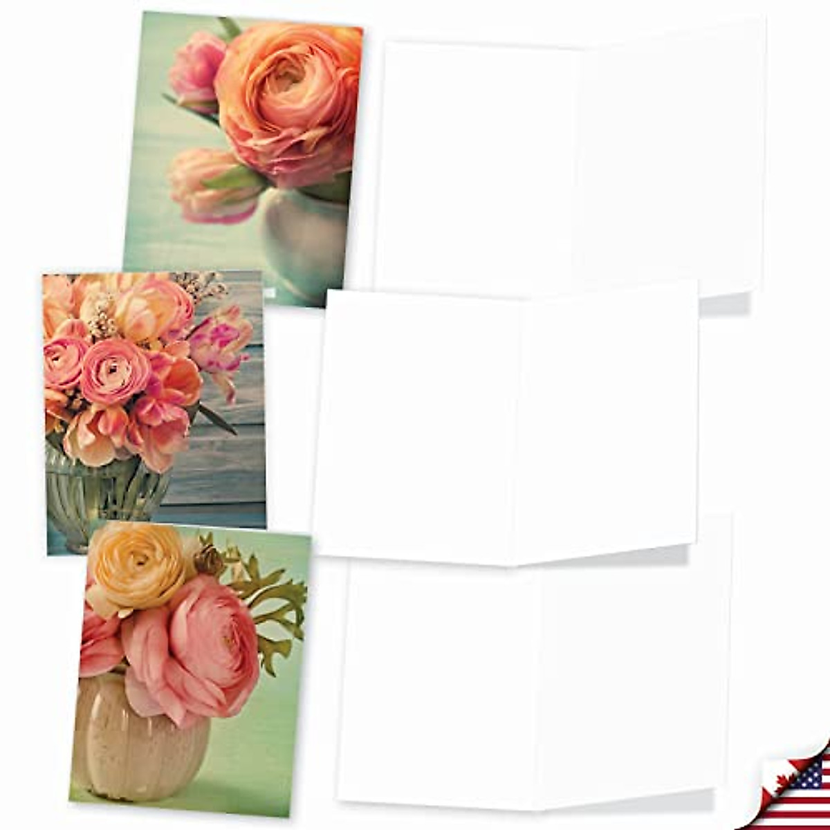 The Best Card Company - 10 Blank Note Cards with Flowers (4 x 5.12 Inch) - Floral Notecards, All Occasion Boxed Assortment - Full Blooms M6553OCB