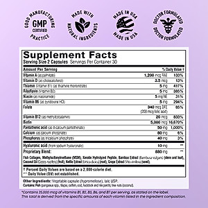 Biotin and Collagen Supplements with Keratin - Hair Vitamins - Hair Skin & Nails Vitamins with Biotin, Collagen, B Complex - Made in USA - Biotin Supplement for Strong Hair, Skin & Nails - 60 Capsules