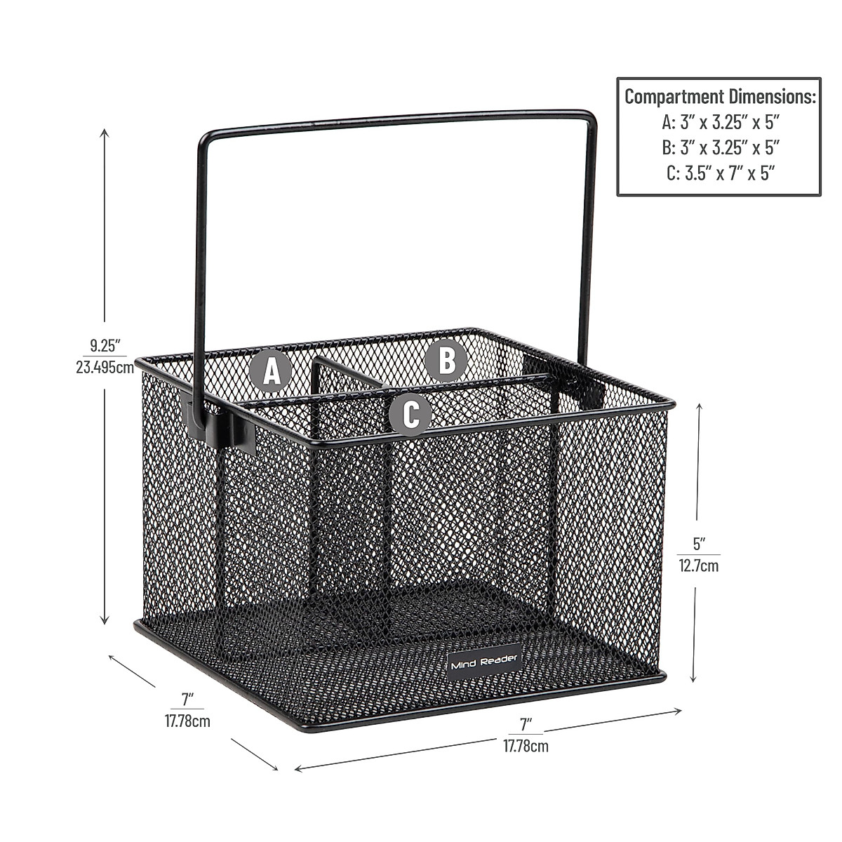 Mind Reader Storage Basket Organizer, Utensil Holder, Forks, Spoons, Knives, Napkins, Perfect for Desk Supplies, Pencil, Pens, Staples - 2 Pack, Black