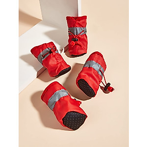 QWINEE 4pcs Dog Boots Dog Shoes Small Dog Puppy Shoes for Hot Pavement Summer Winter Outdoor Paw Protectors with Anti-Slip Sole Red M