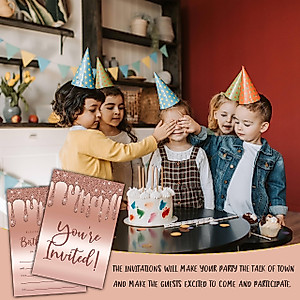 Glitter Slime Birthday Invitations, Dripping Rose Gold Birthday Party Invitation Card, Sparkle Slime Birthday Party Favors, Glitter Drip Theme Celebration Supplies(20 Set of Invitations with
