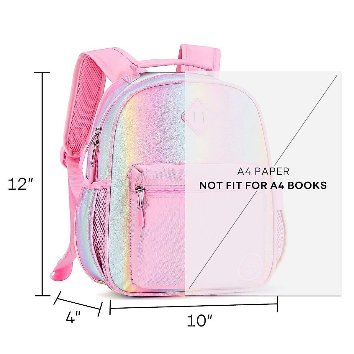 mibasies Toddler Backpack for Girls 2-4, Kindergarten Backpack for Girls, Rainbow Backpack for Preschool Daycare, Mini, Pink Blue Rainbow