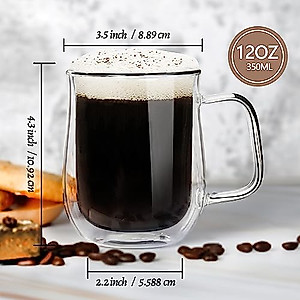 Comfome Double Wall Glass Coffee Mugs 12 oz, Clear Glass Coffee Mugs Set of 4,Double Insulated Glass Coffee Mug,Glass Mugs for Hot Beverages