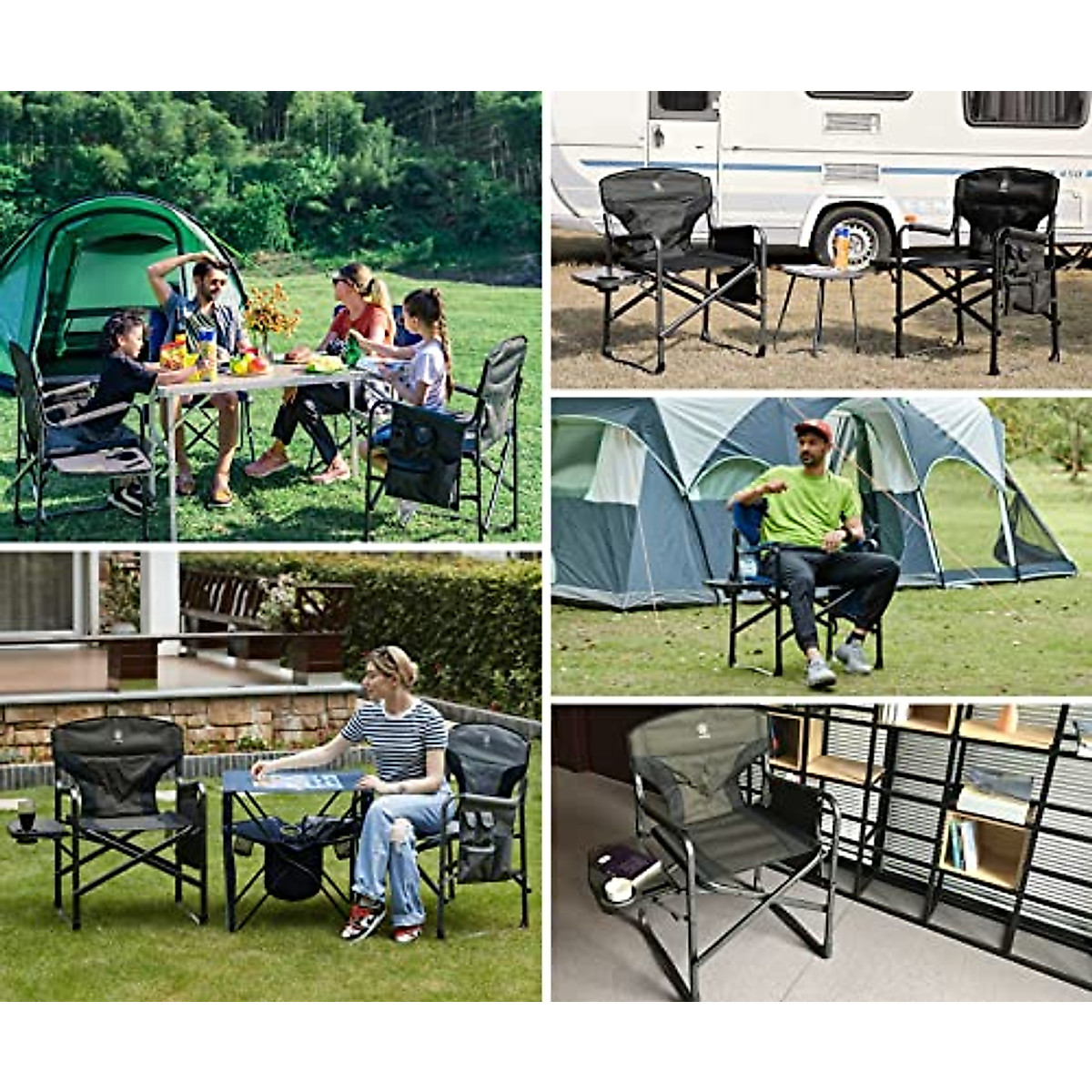 EVER ADVANCED Lightweight Folding Directors Chairs Outdoor, Aluminum Camping Chair with Side Table and Storage Pouch, Heavy Duty Supports 350LBS,Green