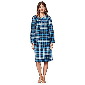 Casual Nights Women's Flannel Plaid Long Sleeve Sleepwear Nightgown - Navy - Large