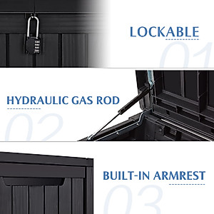 Homguava 160 Gallon Outdoor Storage Box, Waterproof Resin Deck Box, Large Capacity Deck Box Bench, Lockable Outdoor Storage Container for Patio Furniture, Garden Tools, Swimming Equipment, (Black)