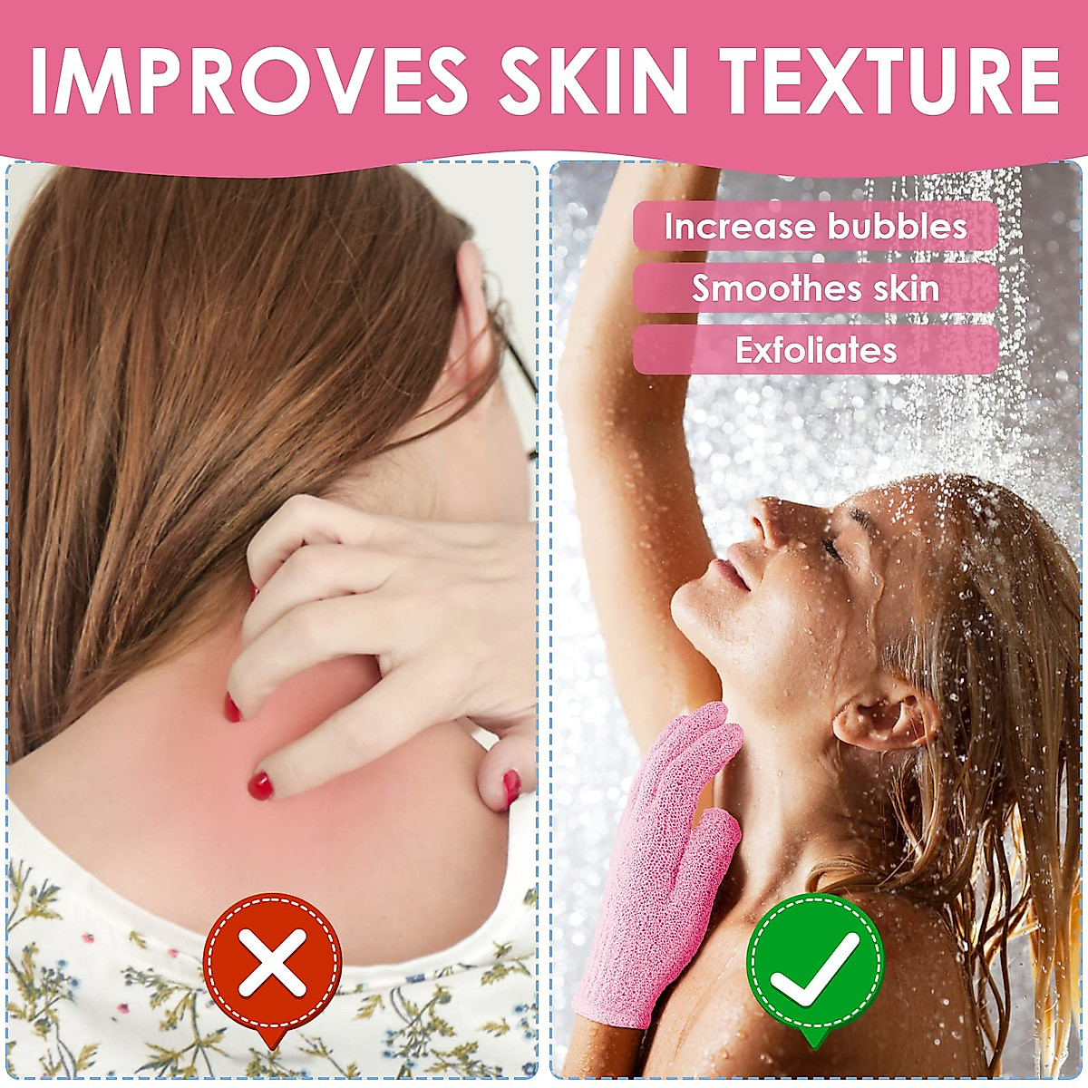 Sibba 1 Pair Bath Gloves for Shower Natural Loofah Exfoliating Wash Gloves for Body and Face, Dead Skin Remover, Double Sided Microfibre Shower Body Gloves for Adults and Kids