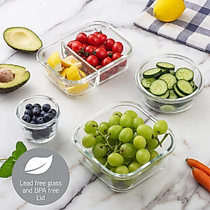 COOK WITH COLOR Premium 32-Pc. Borosilicate Glass Food Container Set with Dividers - 4 Rectangles, 8 Rounds, 4 Squares - Leakproof Lids - Meal Prep, Storage