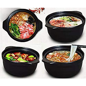 Premium Ceramic Black Casserole Clay Pot with Lid,For Cooking Hot Pot Dolsot Bibimbap and Soup