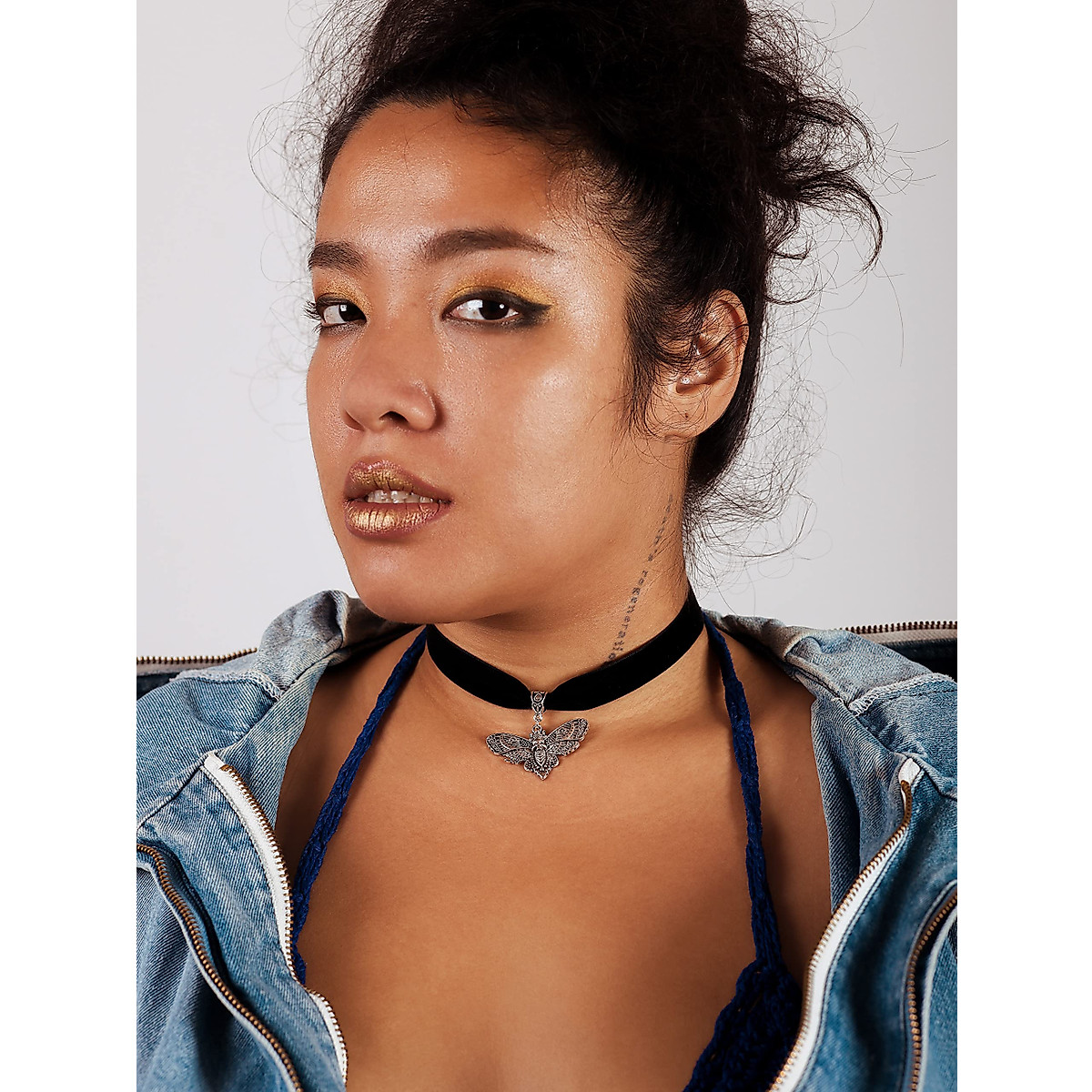 Sacina Goth Luna Moth Choker, Black Velvet Choker Necklace, Halloween Christmas New Year Jewelry Gift for Women